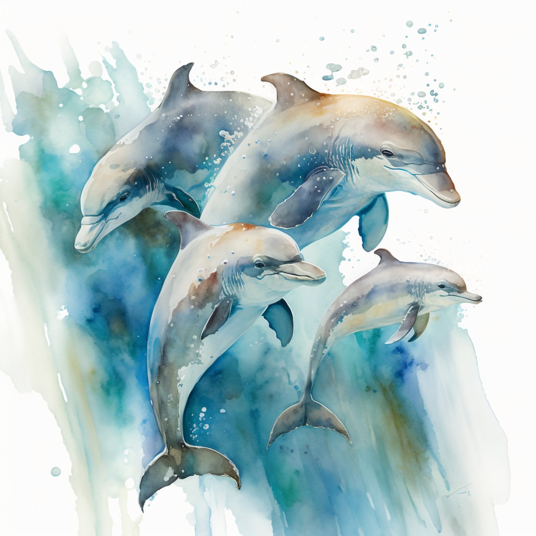 Dolphin Watercolor AI Digital Download Digital Art Animal Digital Image ...