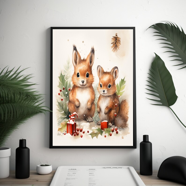 Christmas Foxes Watercolor AI Digital Download Digital Art - Etsy