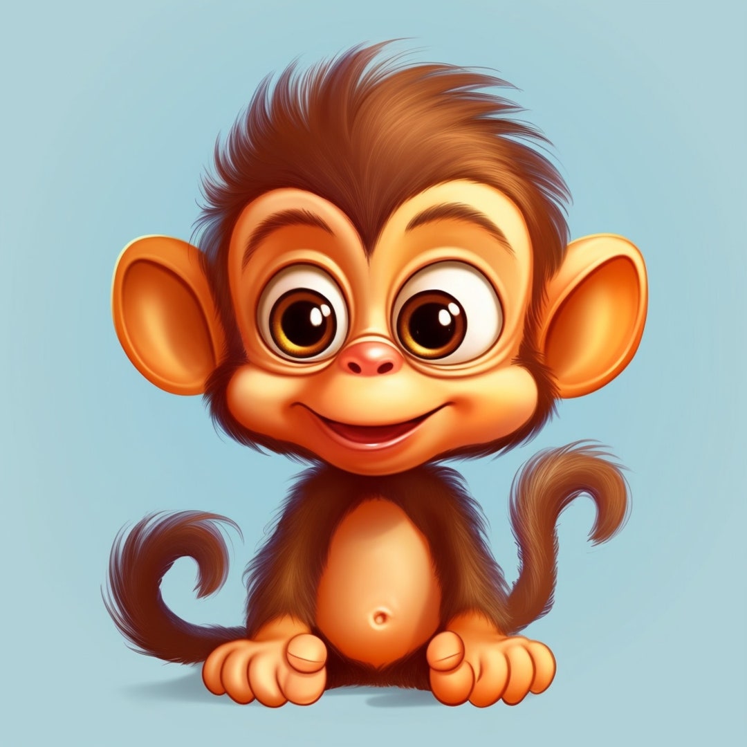 Baby Monkey Cartoon AI Digital Download Digital Art Animal Digital ...