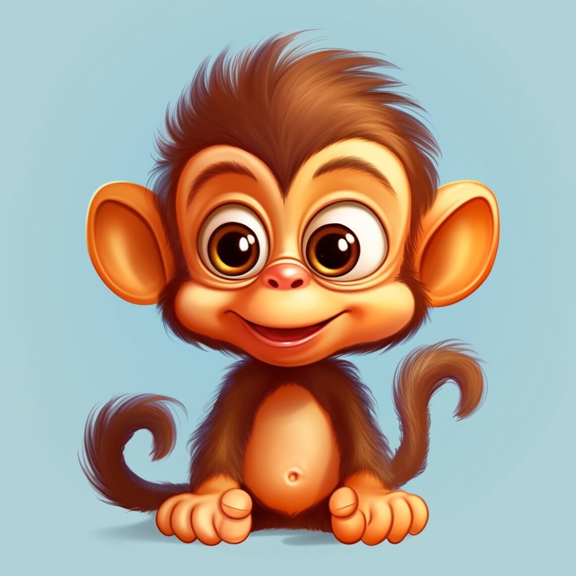 Baby Monkey Cartoon AI Digital Download Digital Art Animal Digital ...