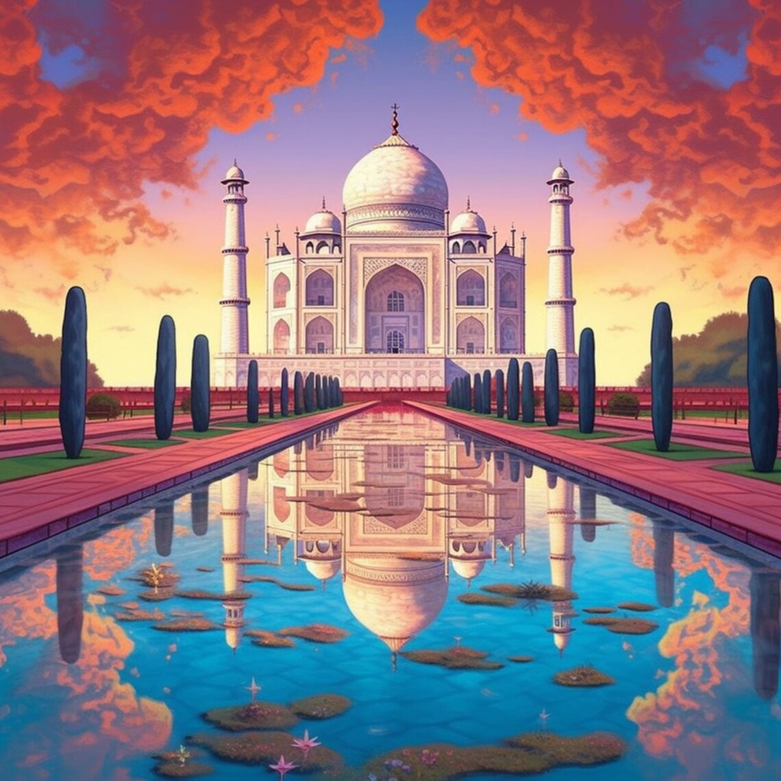 Taj Mahal Red Clouds AI Digital Download Digital Art Digital Image ...
