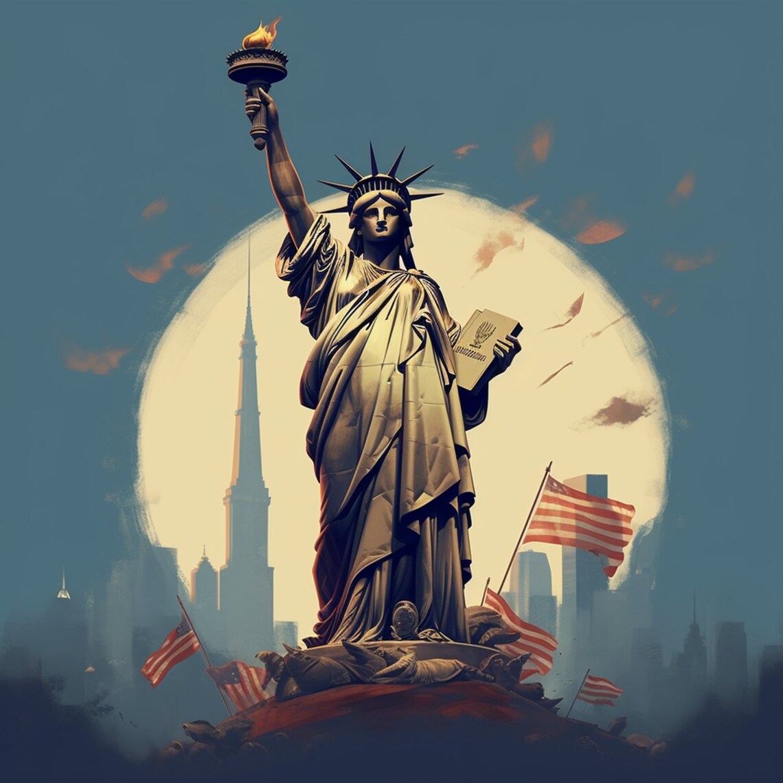 Statue of Liberty Flags AI Digital Download Digital Art Digital Image ...