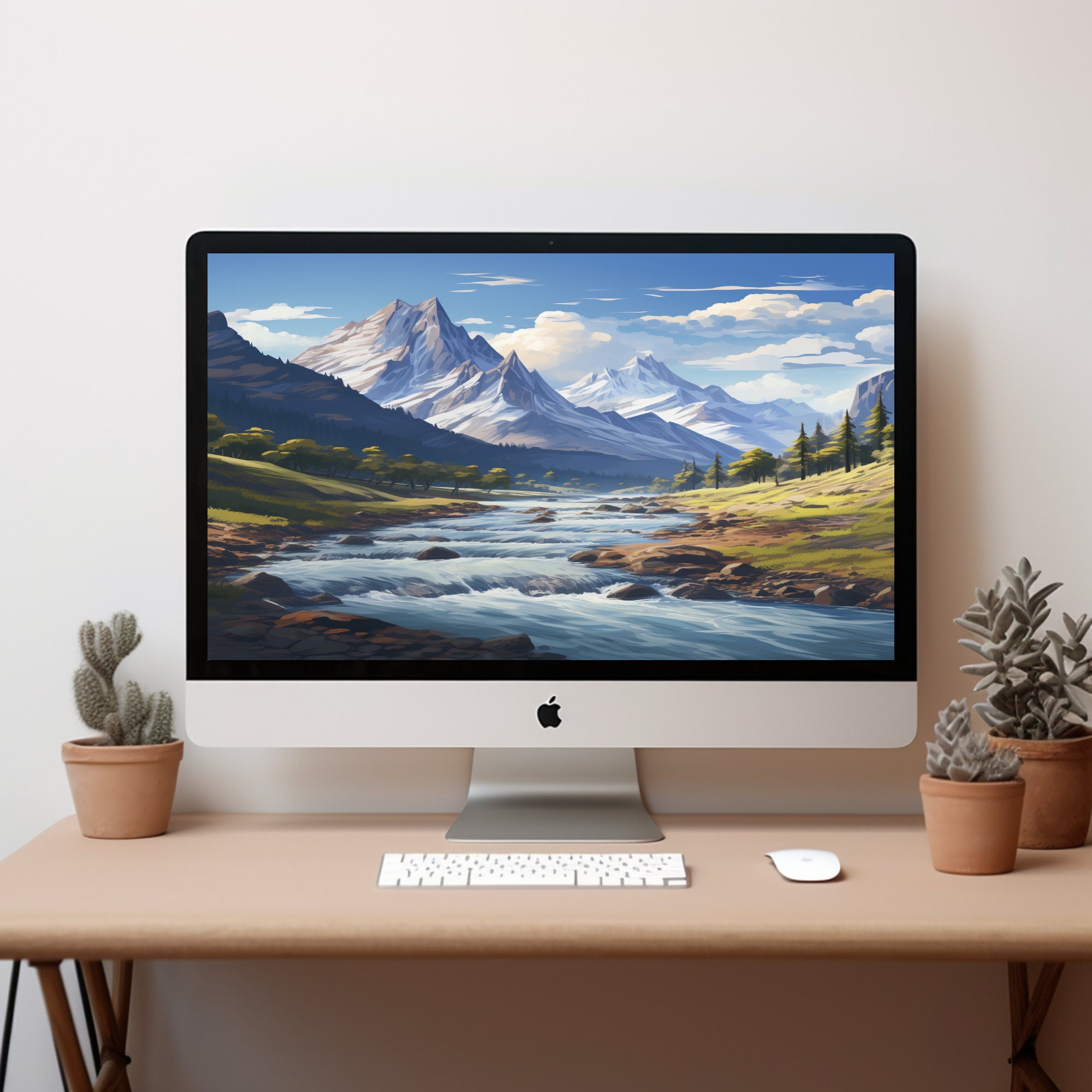 Majestic Mountain River Canvas Digital Art AI Digital Download Digital ...