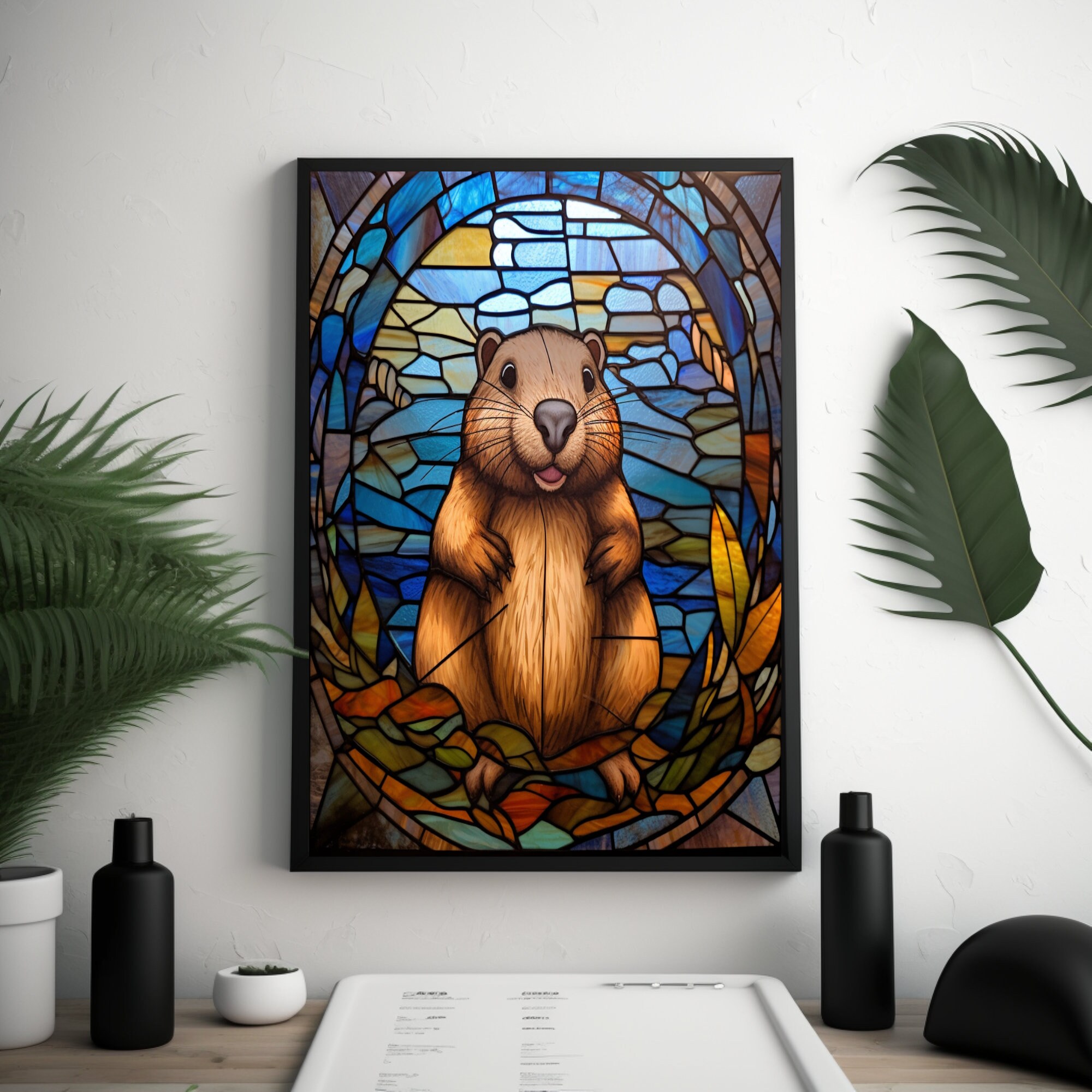 Baby Beaver Stained Glass AI Digital Download Digital Art Animal ...
