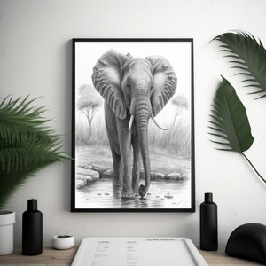 Elephant Pencil Sketch AI Digital Download Digital Art Animal Digital ...