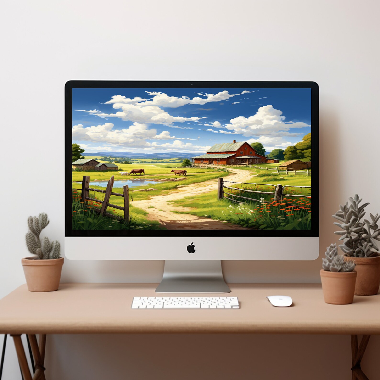 Bucolic Bliss Idyllic Farm Landscape Canvas Print Digital Art AI ...