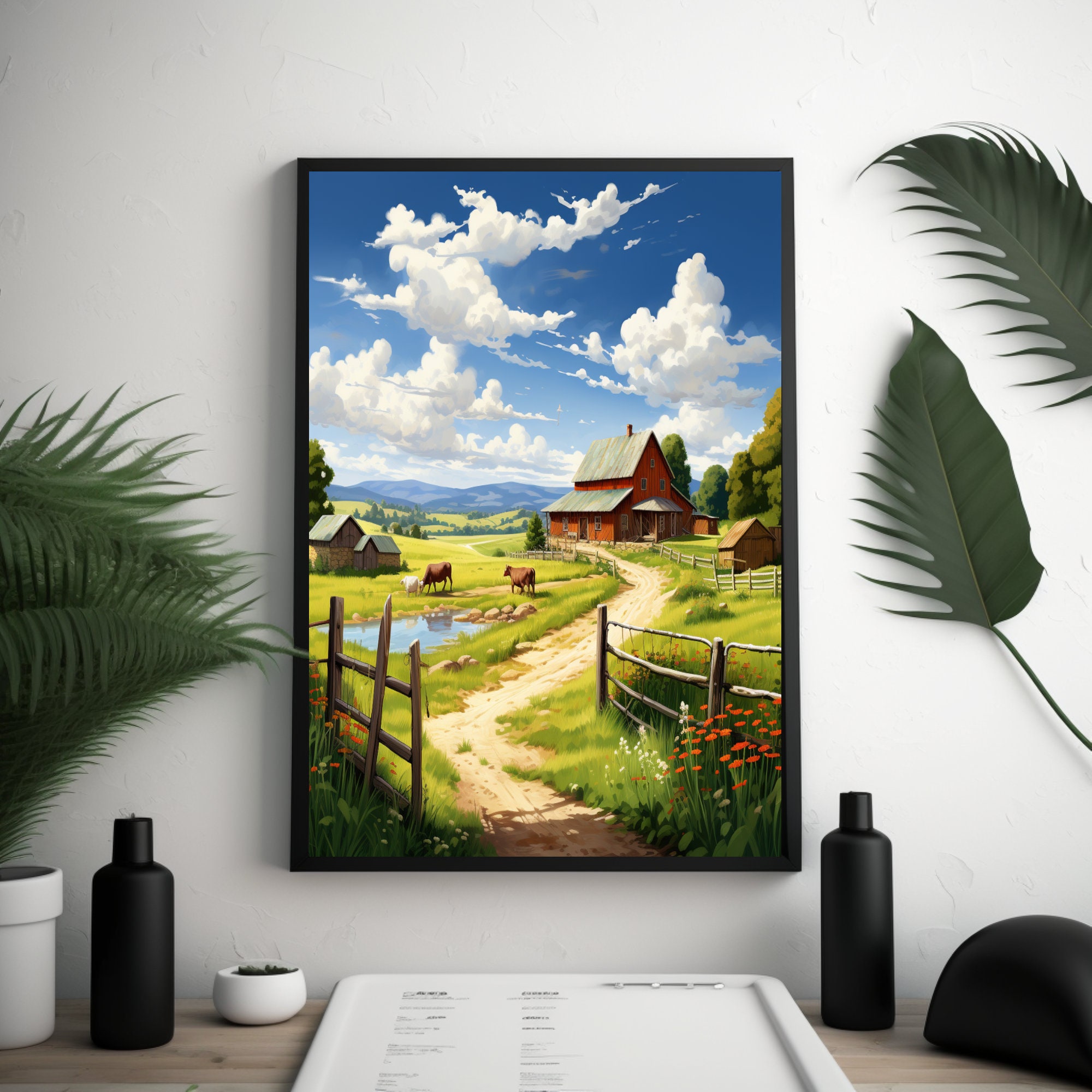 Bucolic Bliss Idyllic Farm Landscape Canvas Print Digital Art AI ...