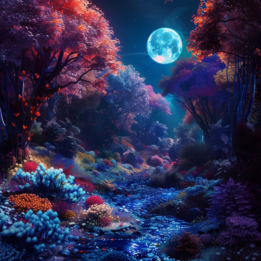 Luminous Dreamscape: A Moonlit Fantasy Forest Digital Art AI Digital ...