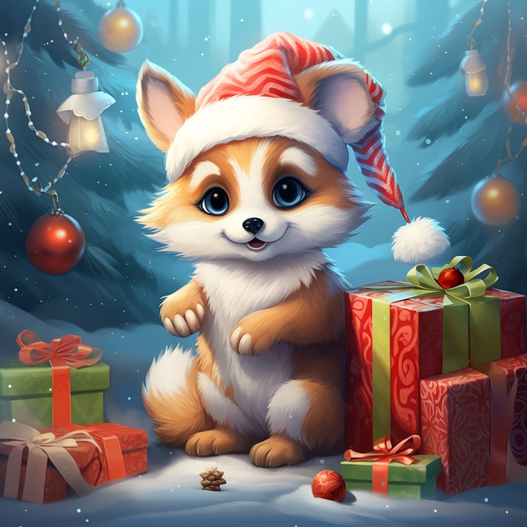 Christmas Fox Santa Hats Cartoon AI Digital Download Digital Art ...