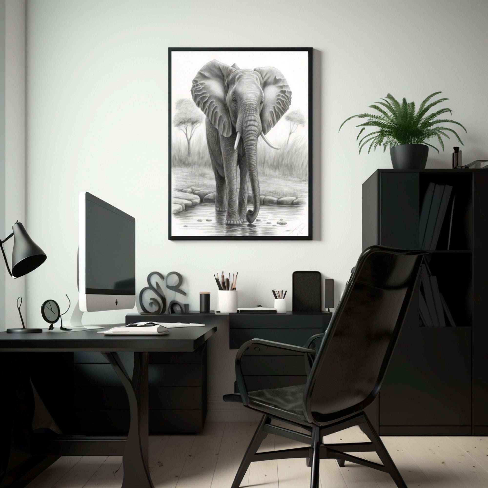 Elephant Pencil Sketch AI Digital Download Digital Art Animal Digital ...