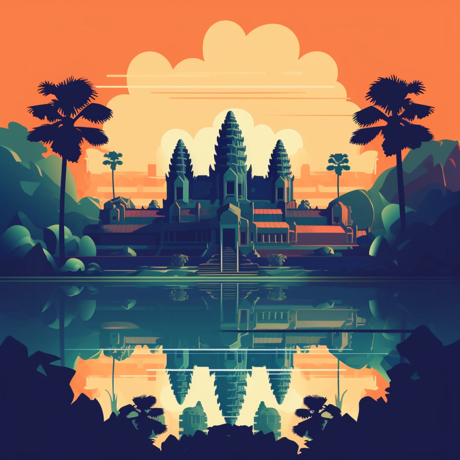 Angkor Wat Flat AI Digital Download Digital Art Digital Image Landmark ...