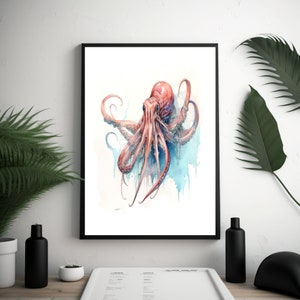 Giant Squid Color and Watercolor 2 Pack AI Digital Download Digital Art ...