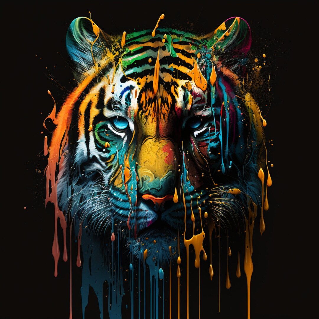 Tiger Dripping Colorful AI Digital Download Digital Art Animal Digital ...