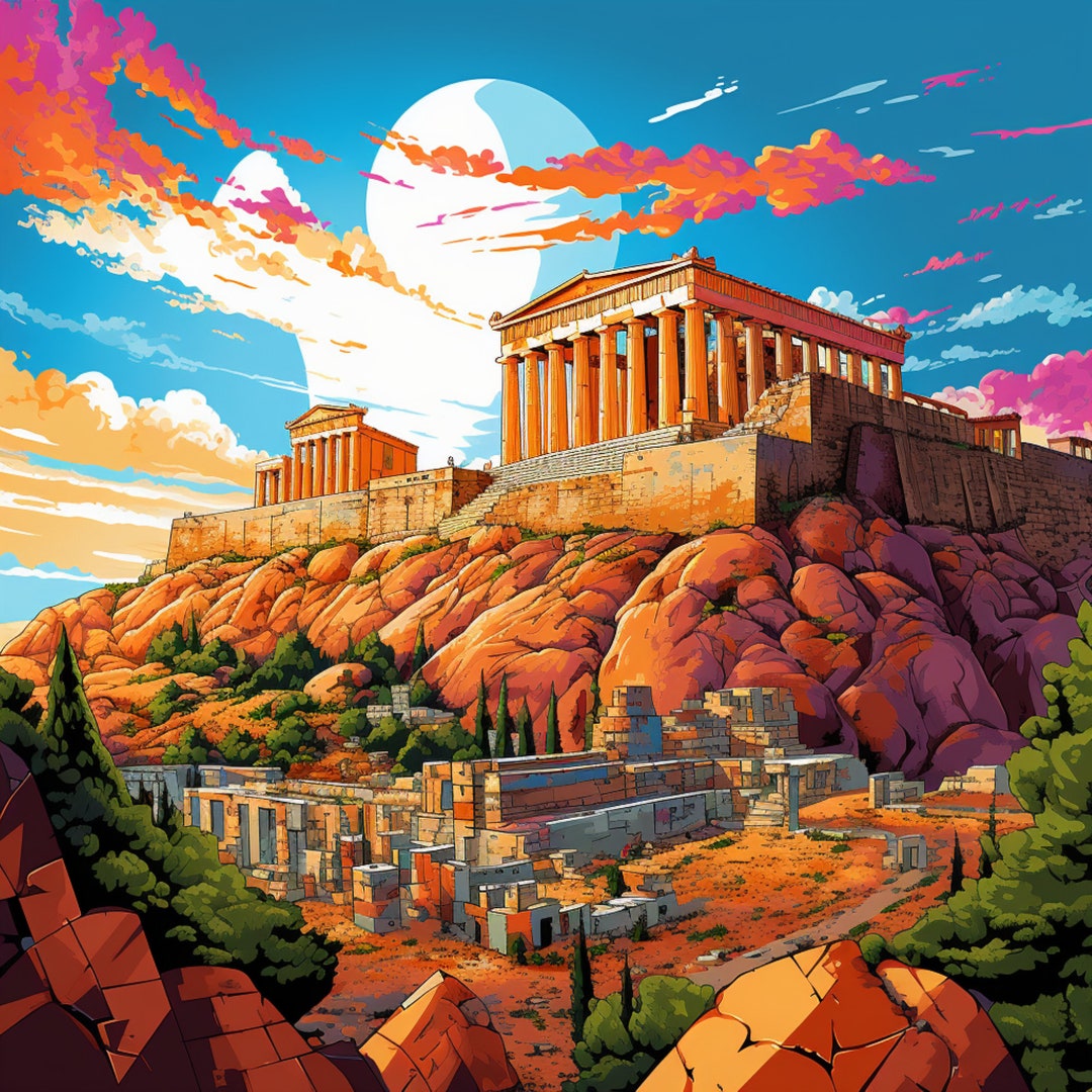 Acropolis of Athens Drawing AI Digital Download Digital - Etsy