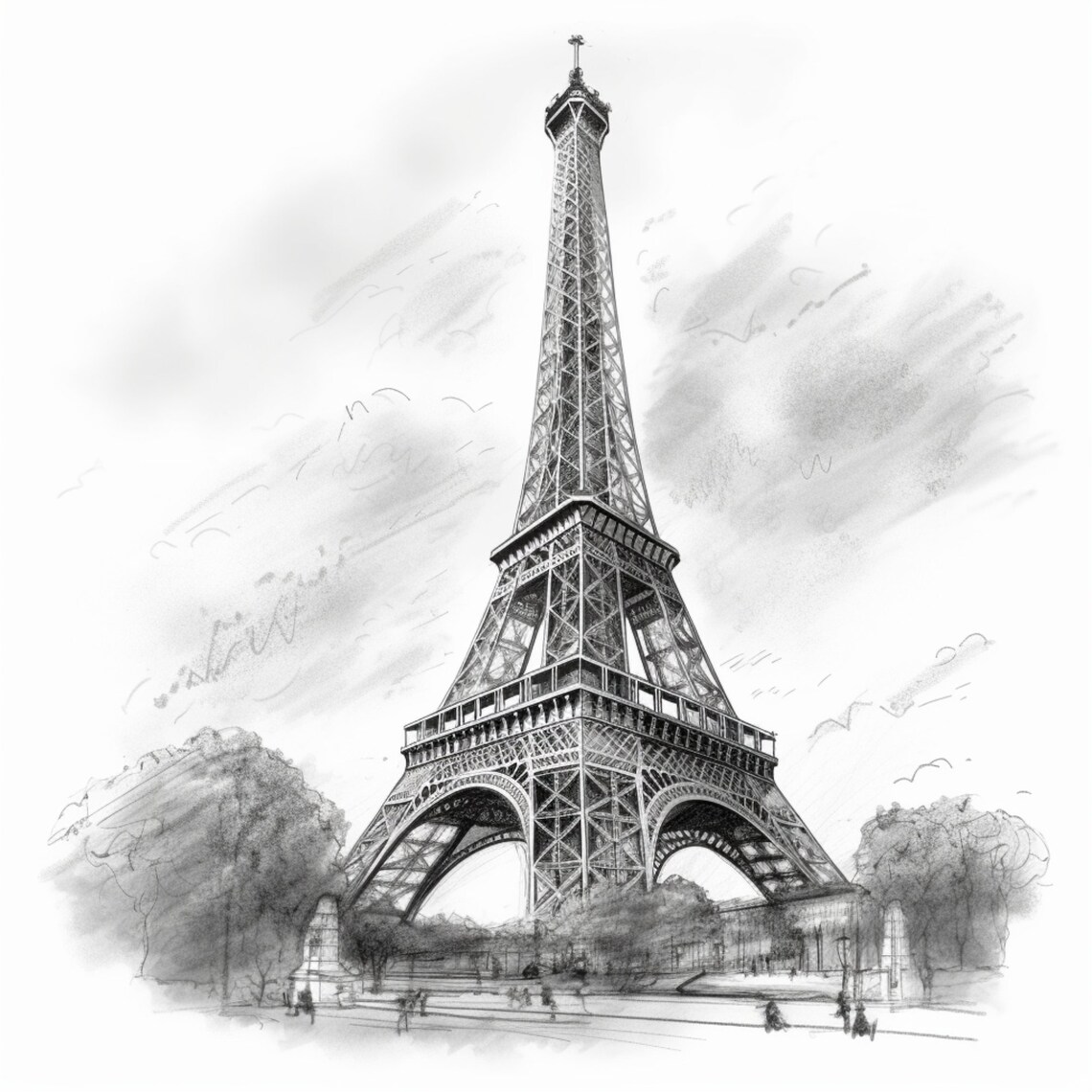 Eiffel Tower Pencil Drawing AI Digital Download Digital Art Digital ...