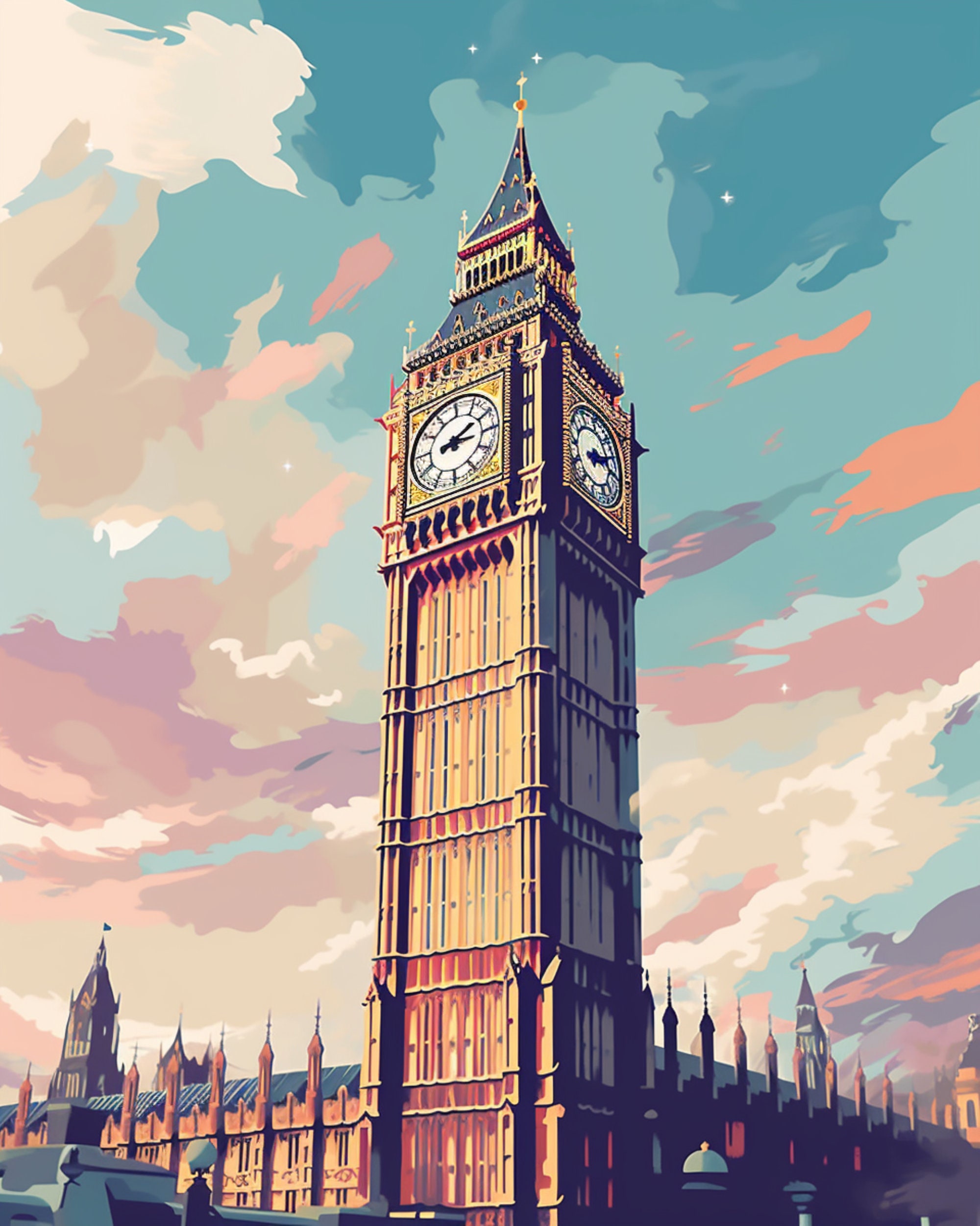 Big Ben Retro AI Digital Download Digital Art Digital Image Landmark - Etsy