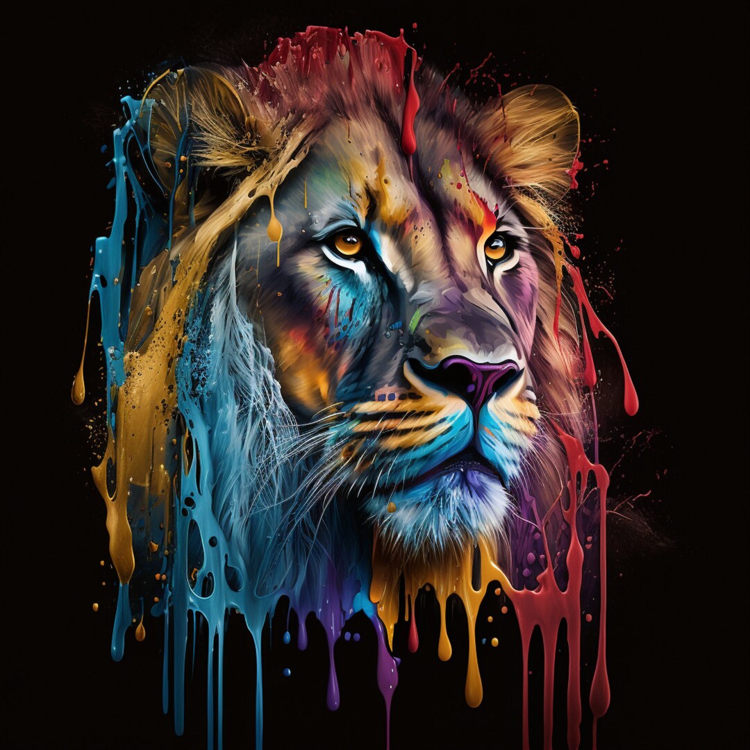Female Lion Dripping Colorful AI Digital Download Digital Art Animal ...