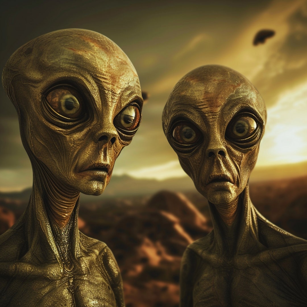Alien Duo in Desert Landscape Sci-fi Digital Art AI Digital Download ...