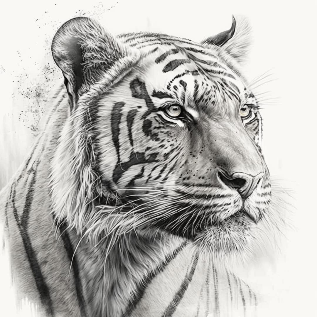 Tiger Pencil Sketch AI Digital Download Digital Art Animal Digital ...