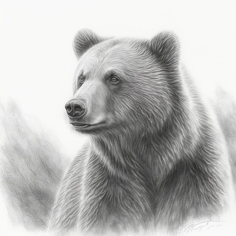 Bear Pencil Sketch AI Digital Download Digital Art - Etsy