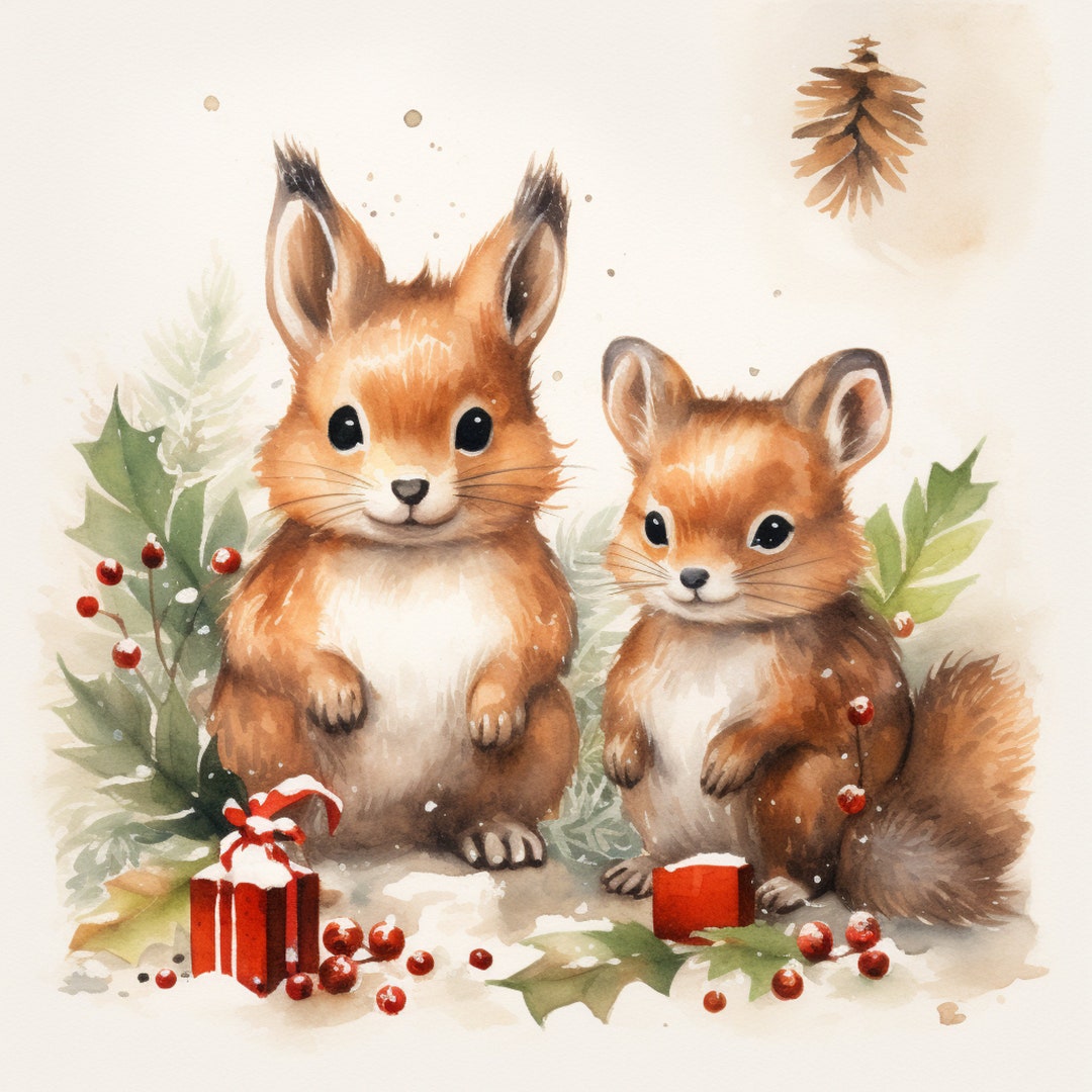 Christmas Foxes Watercolor AI Digital Download Digital Art - Etsy