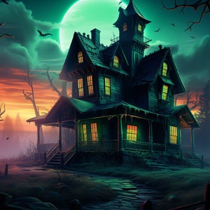 Halloween Haunted House AI Digital Download Digital Art Digital Image ...