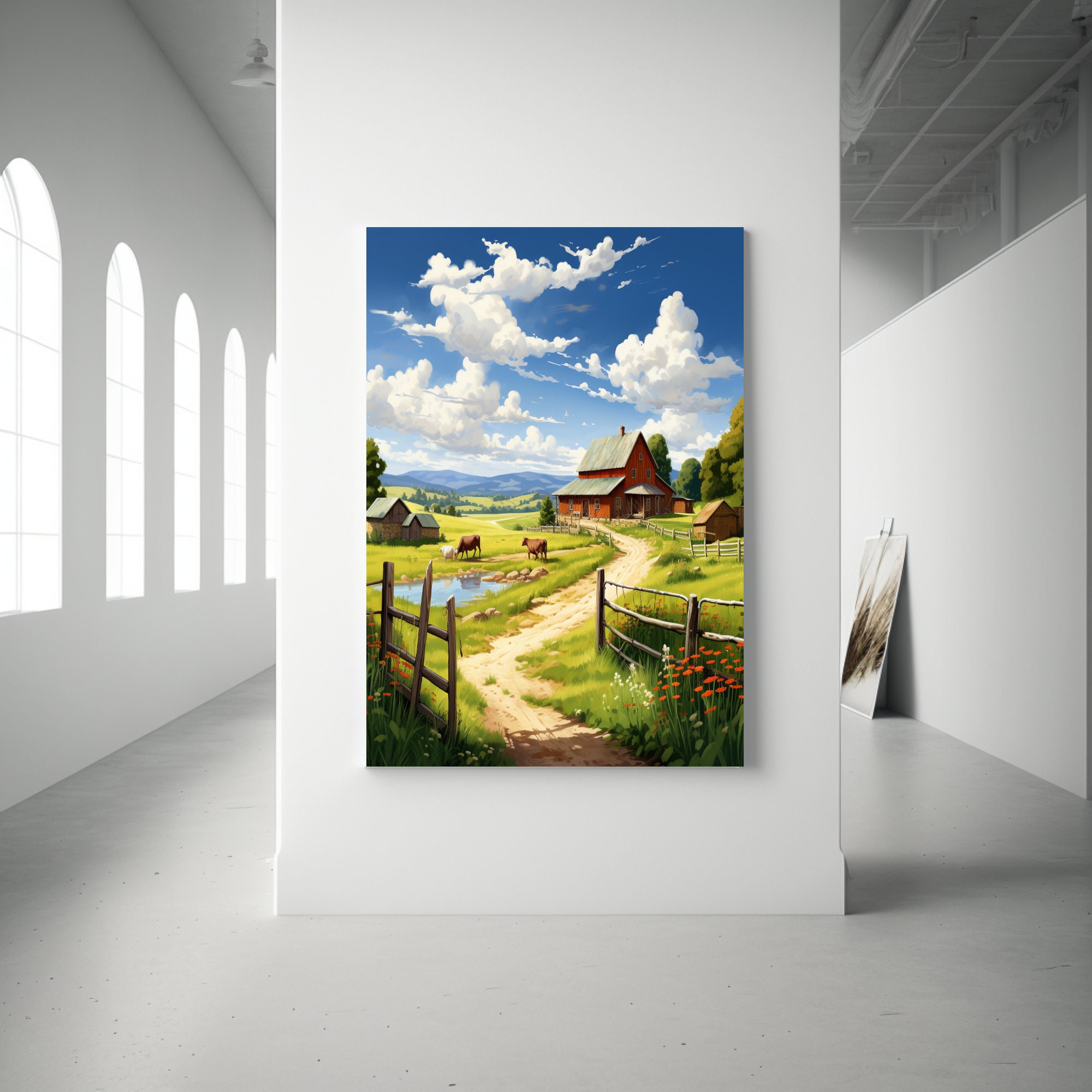 Bucolic Bliss Idyllic Farm Landscape Canvas Print Digital Art AI ...