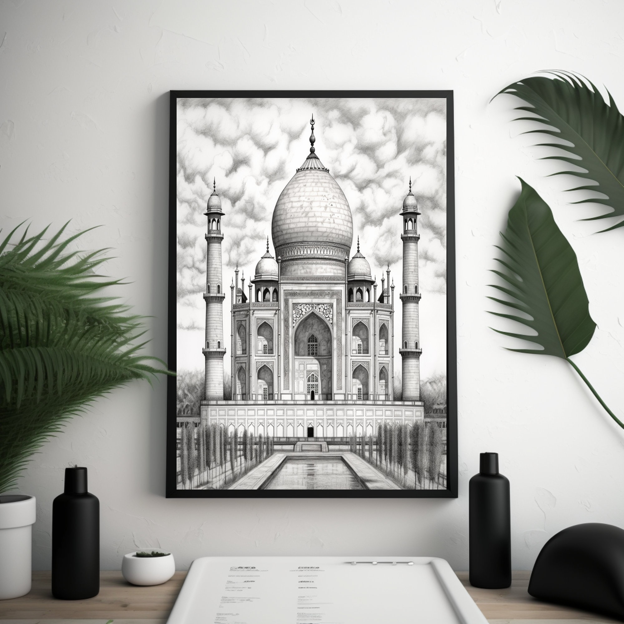 Taj Mahal Black and White AI Digital Download Digital Art Digital Image ...
