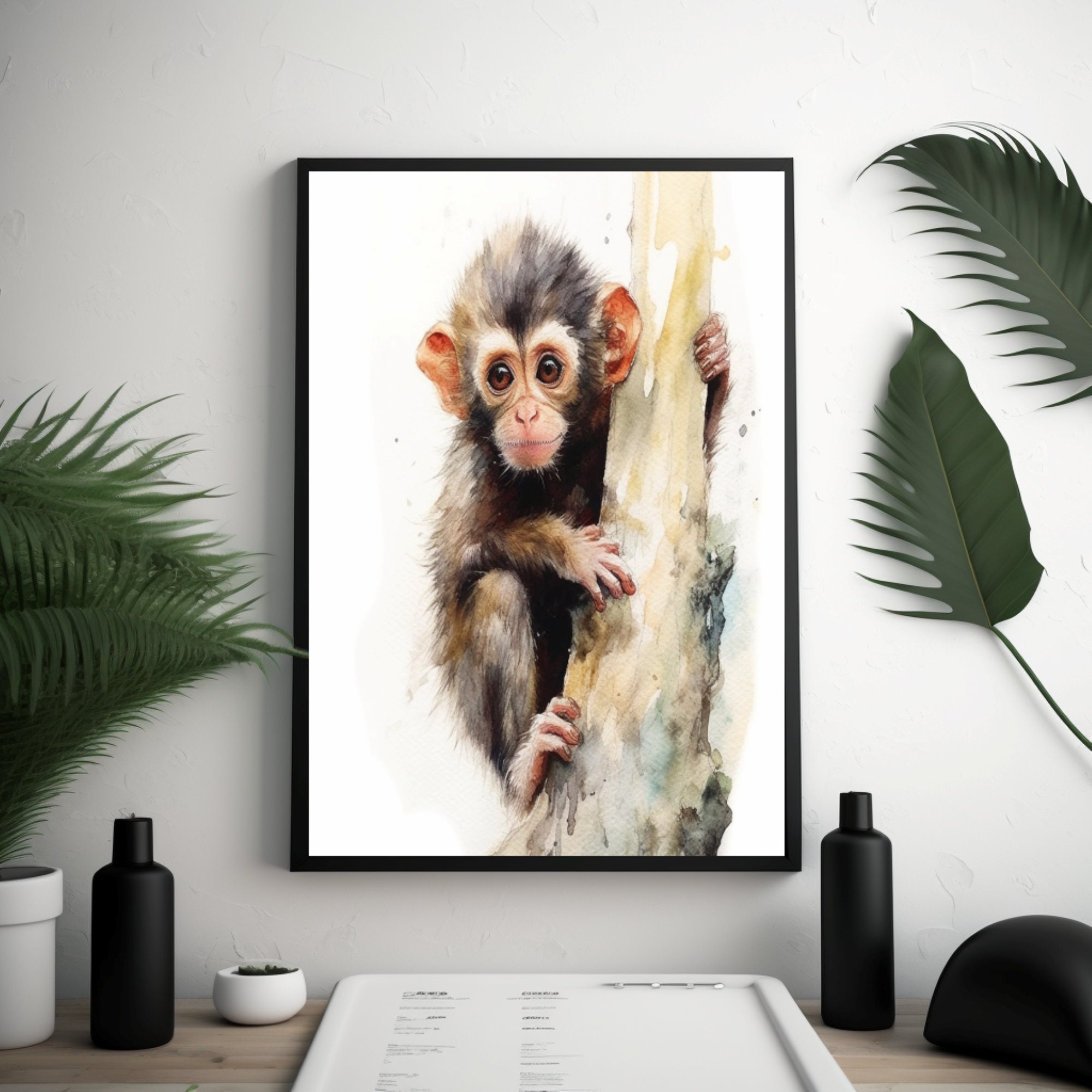 Baby Monkey Watercolor AI Digital Download Digital Art - Etsy
