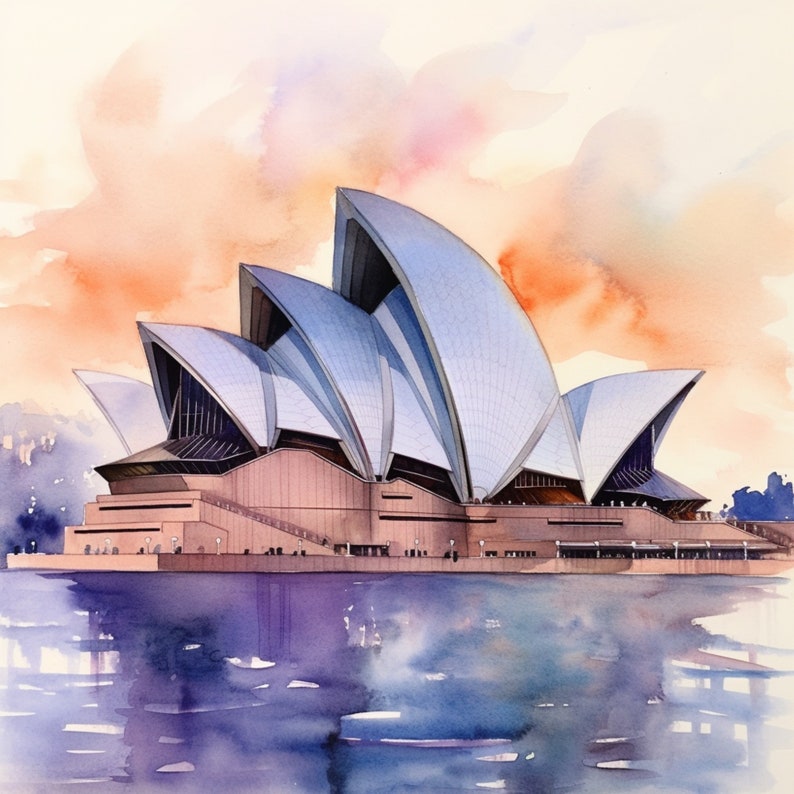 Sydney Opera House Watercolor AI Digital Download Digital Art Digital ...