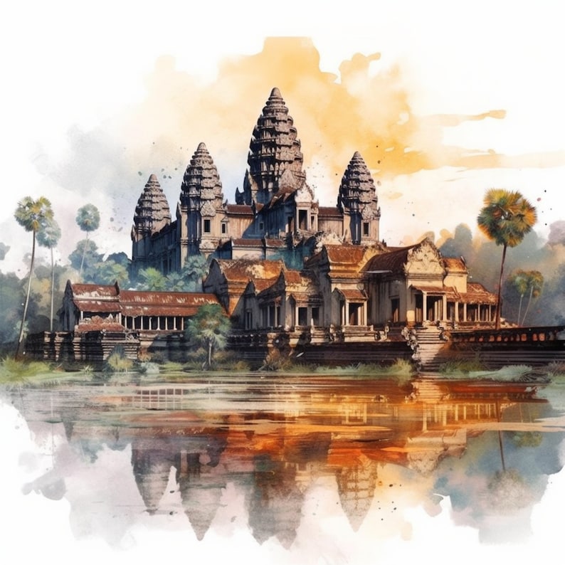 Angkor Wat Watercolor AI Digital Download Digital Art Digital Image ...