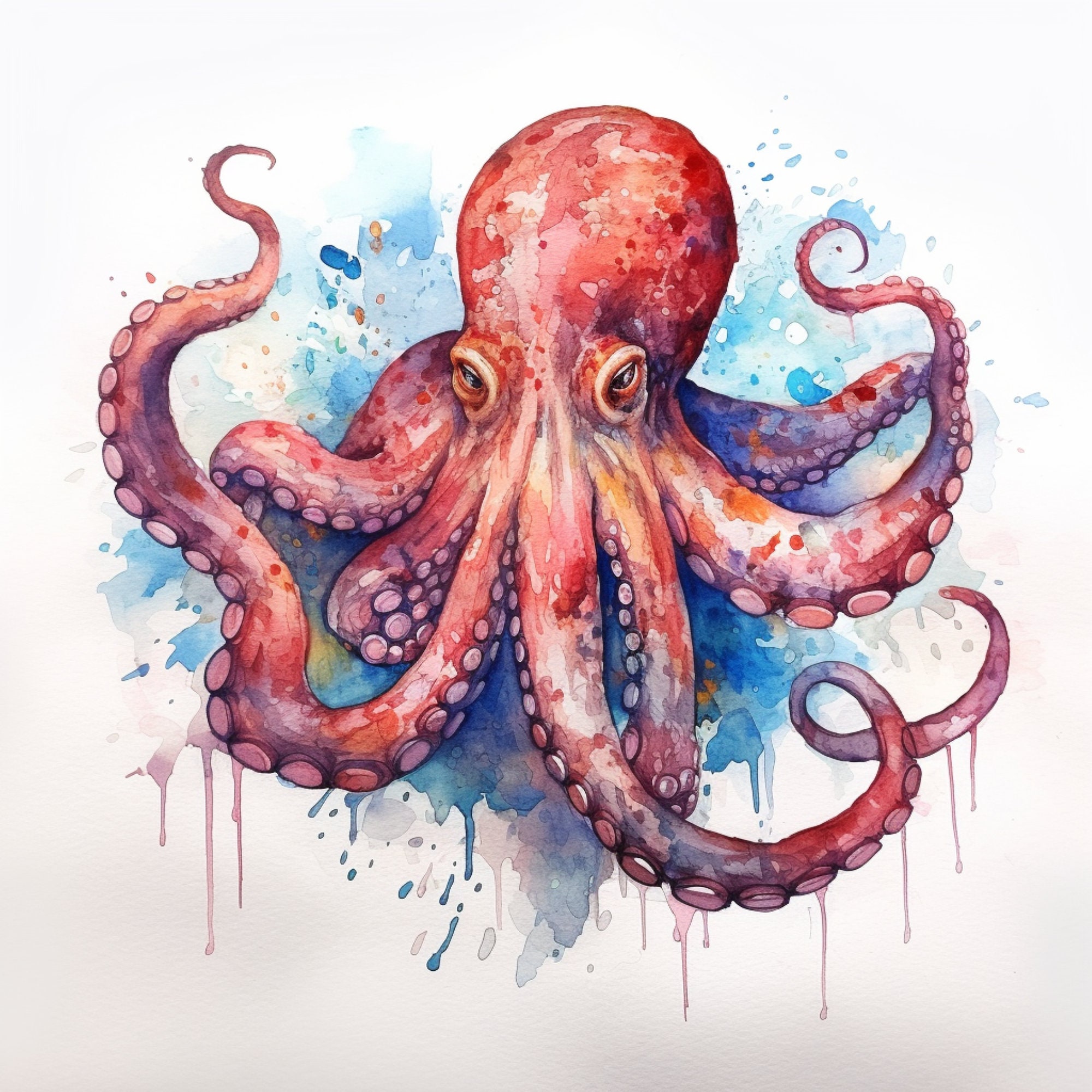 Octopus Color and Watercolor 2 Pack AI Digital Download Digital Art ...