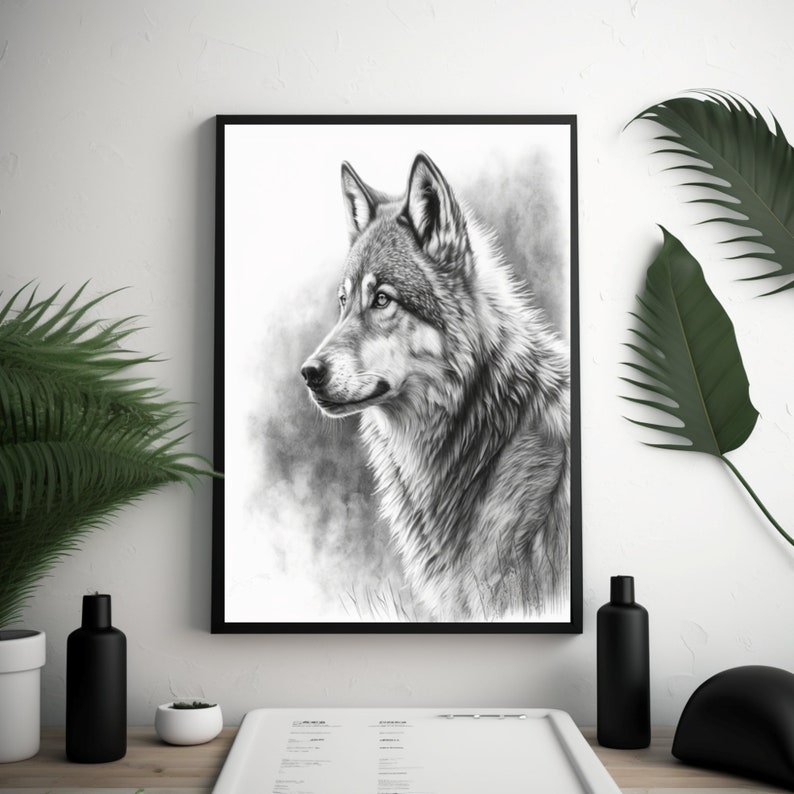 Wolf Pencil Sketch AI Digital Download Digital Art Animal Digital Image ...