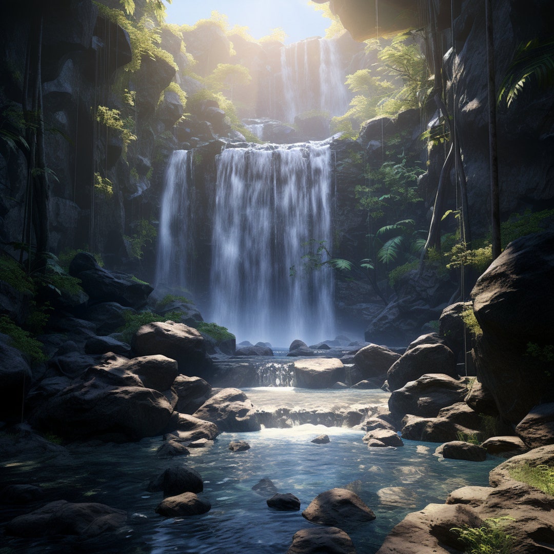 Majestic Waterfall Oasis Digital Art AI Digital Download Digital Art ...