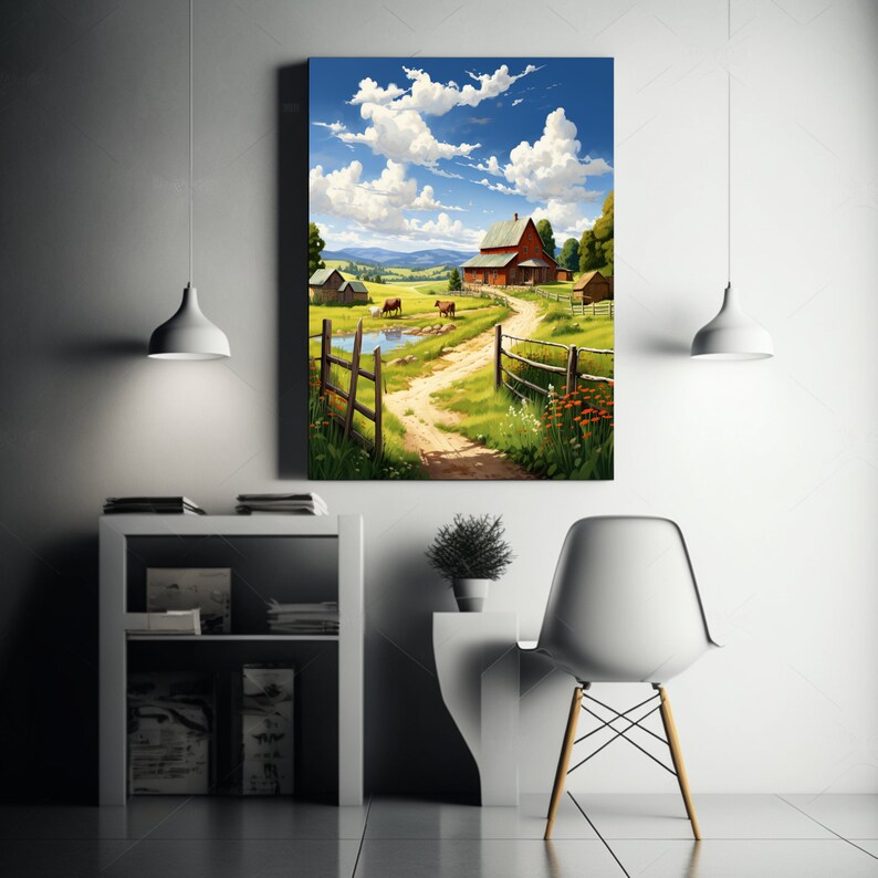 Bucolic Bliss Idyllic Farm Landscape Canvas Print Digital Art AI ...