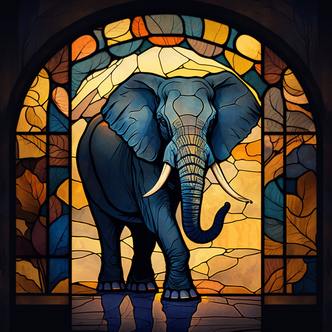 Elephant Stained Glass AI Digital Download Digital Art Animal Digital ...