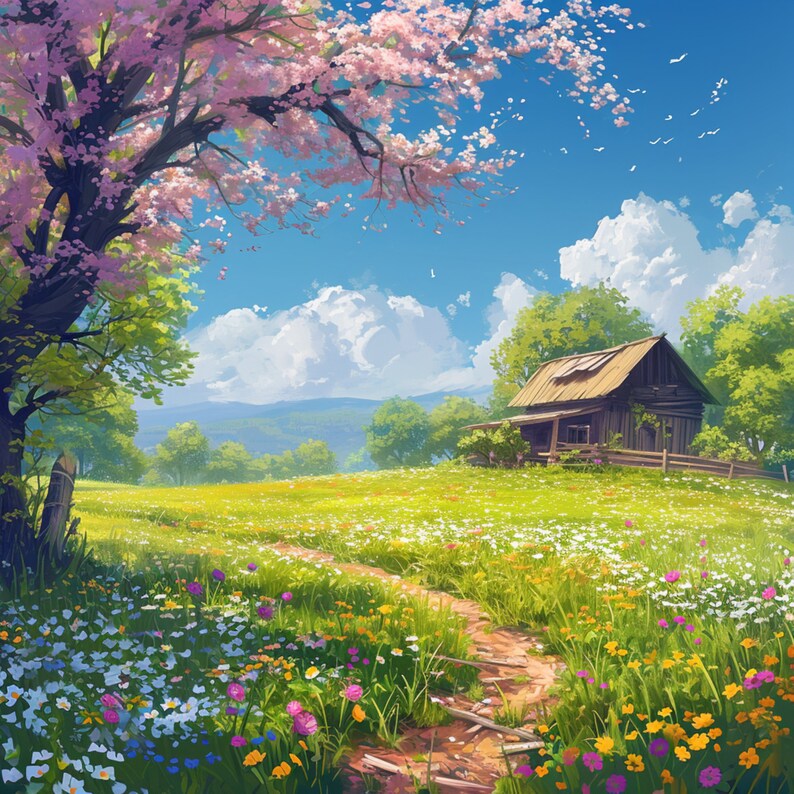 Enchanted Spring Cottage Digital Art AI Digital Download Digital Art ...