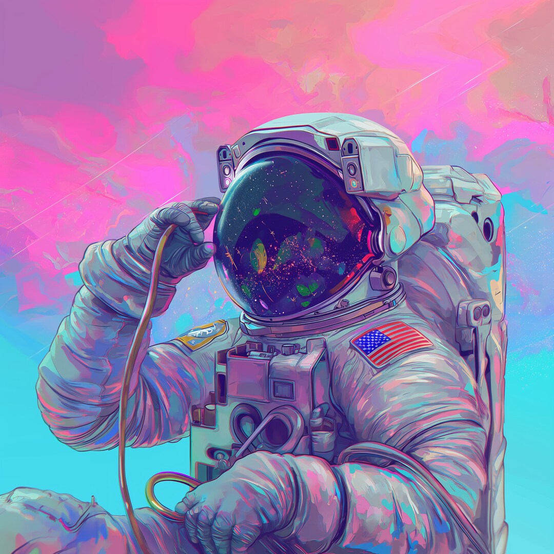 Vibrant Astronaut Art Print Cosmic Decor for Space Lovers Digital Art ...