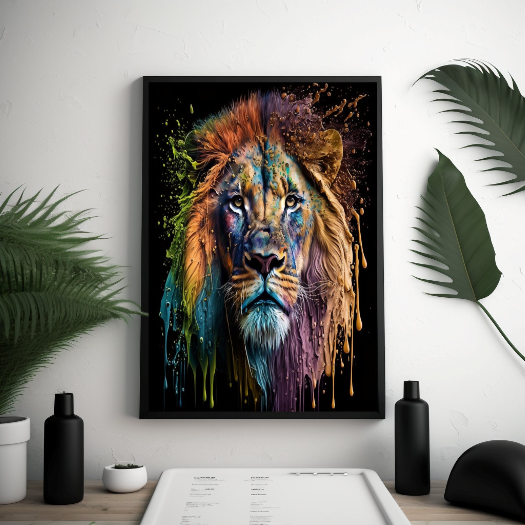Male Lion Dripping Colorful AI Digital Download Digital Art Animal ...