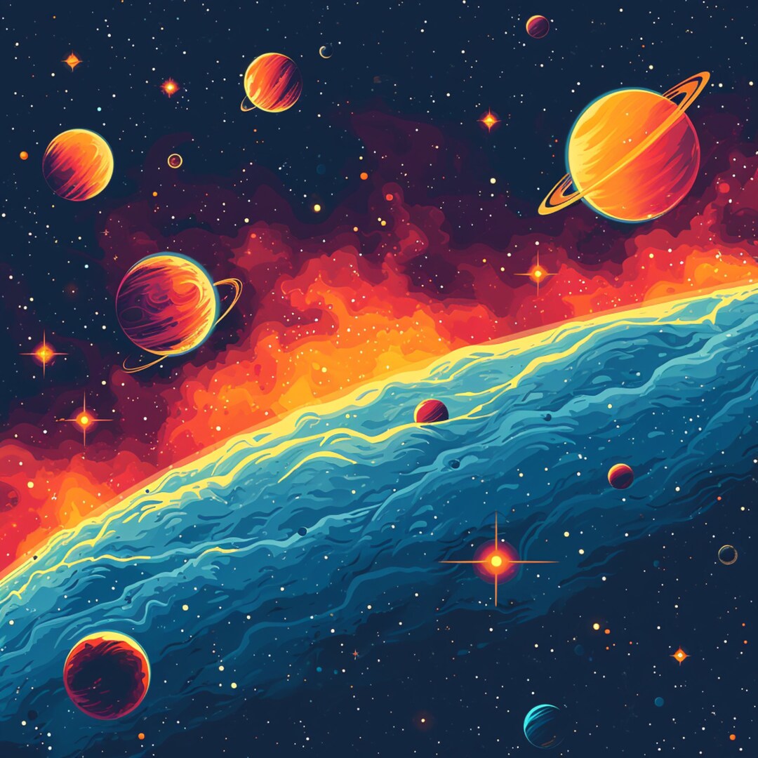 Vibrant Cosmic Cascade Digital Art AI Digital Download Digital Art ...