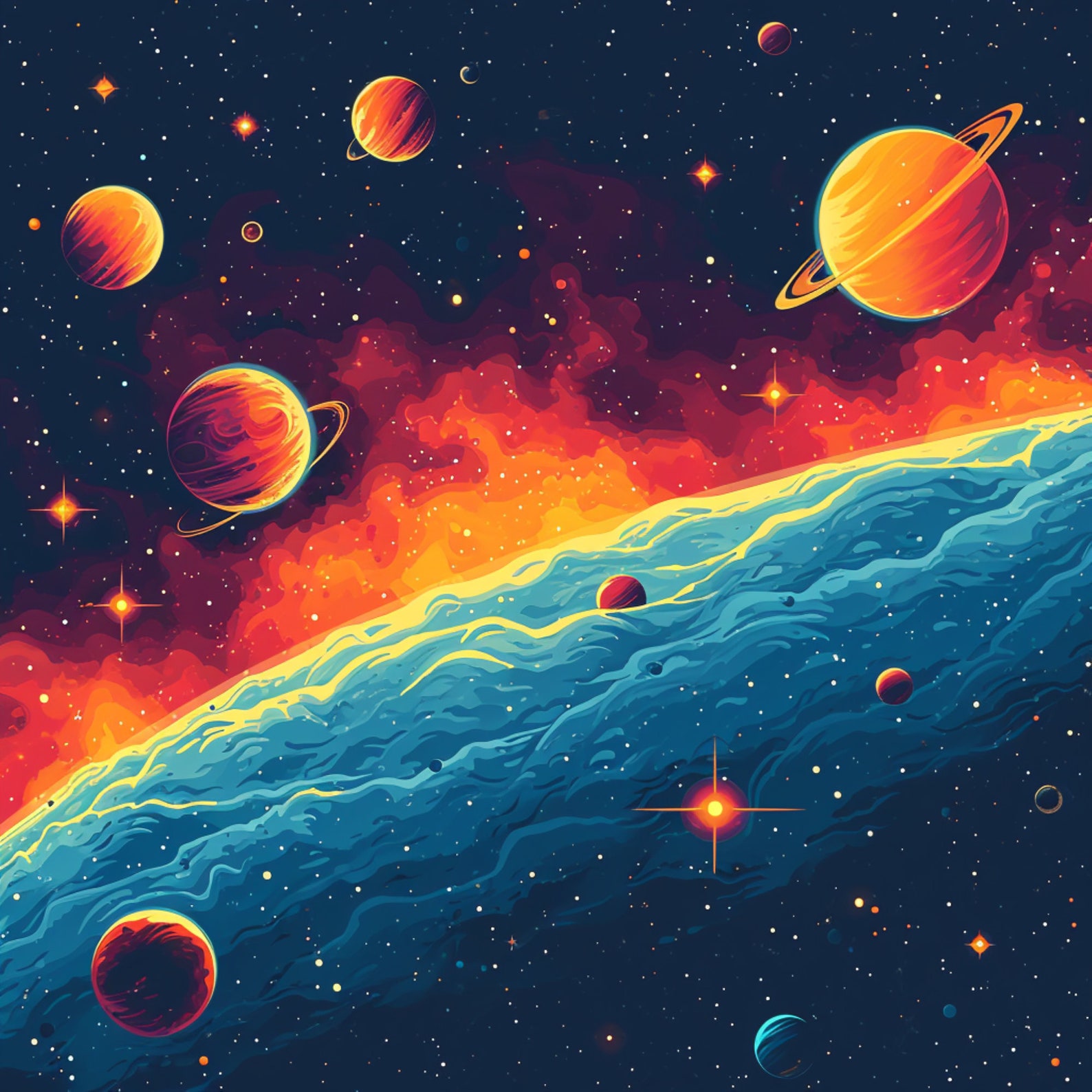 Vibrant Cosmic Cascade Digital Art AI Digital Download Digital Art ...