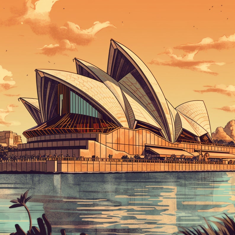 Sydney Opera House Retro AI Digital Download Digital Art Digital Image ...