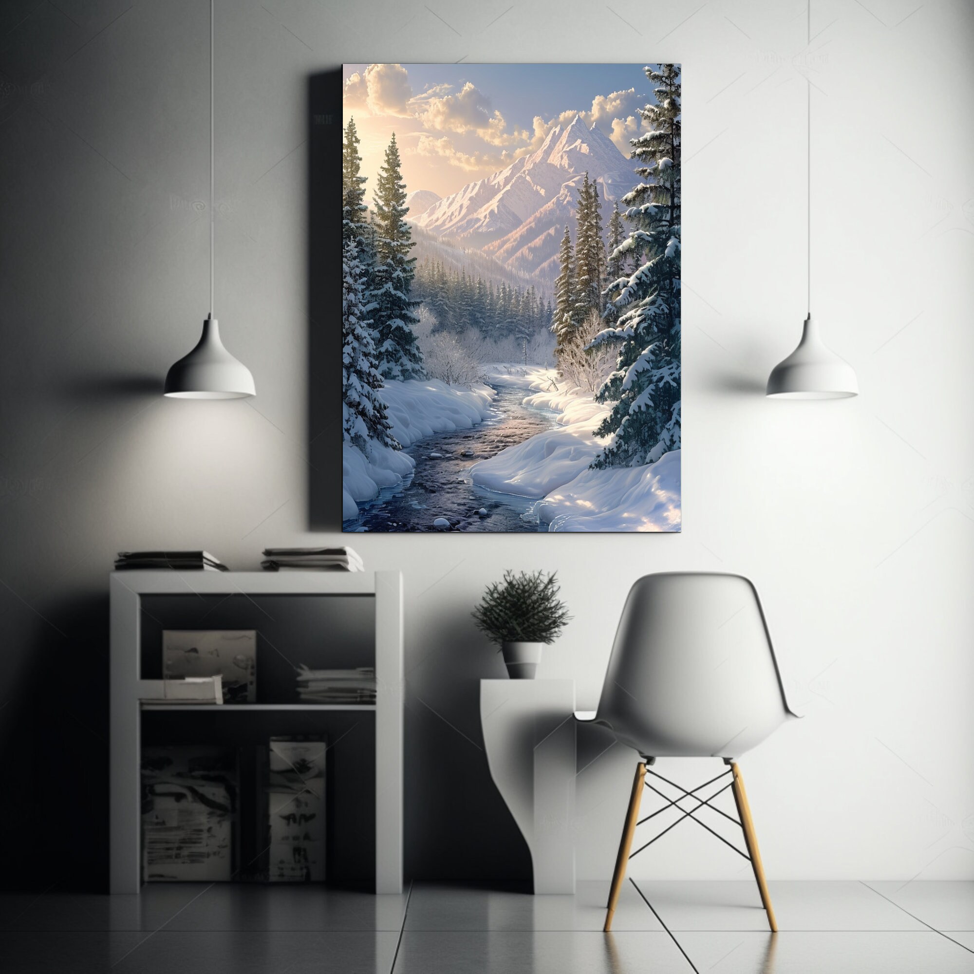 Whispering Winter Serene Mountain Stream Canvas Digital Art AI Digital ...