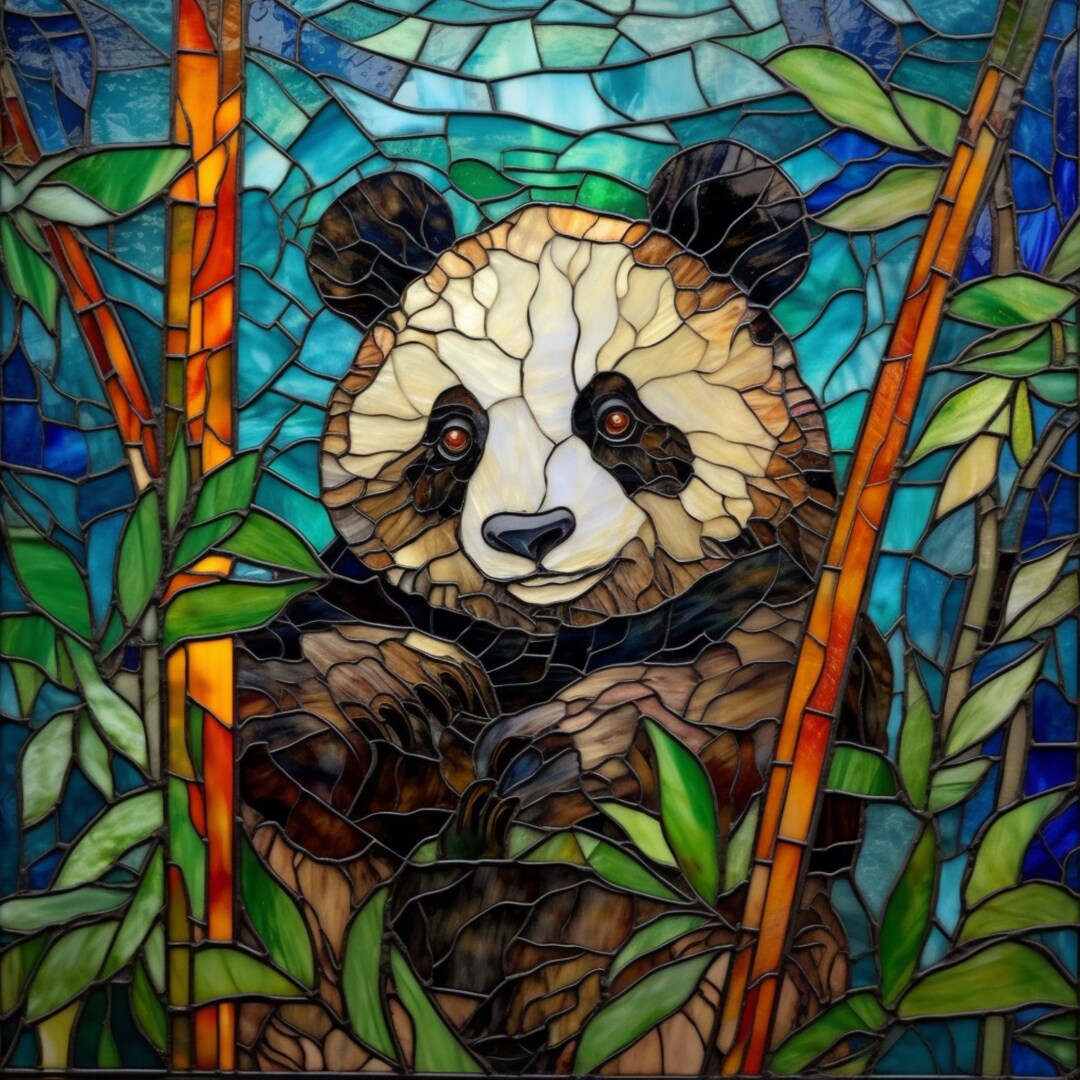 Baby Panda Stained Glass AI Digital Download Digital Art Animal Digital ...