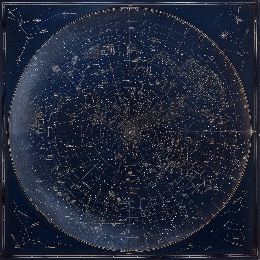 Vintage Celestial Star Chart Digital Art AI Digital Download Digital ...