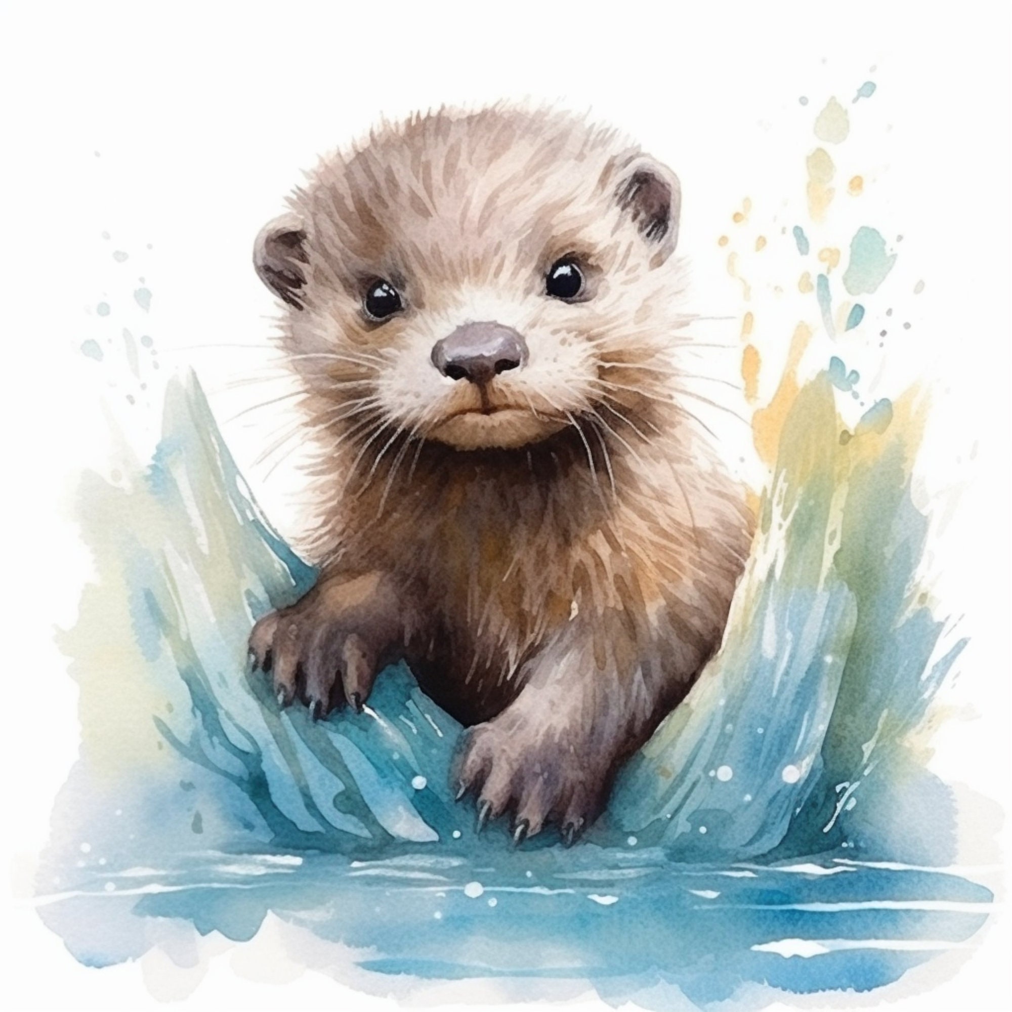 Baby Otter Watercolor AI Digital Download Digital Art Animal Digital ...