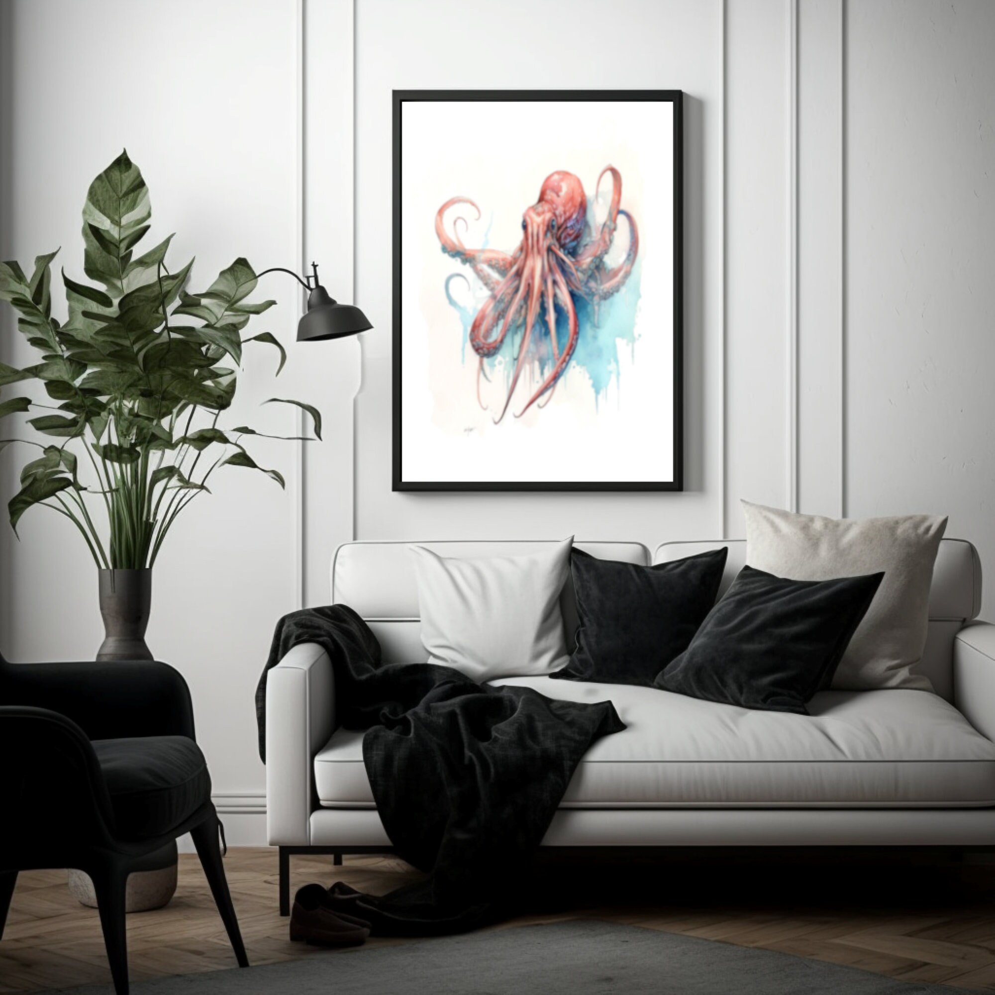 Giant Squid Color and Watercolor 2 Pack AI Digital Download Digital Art ...