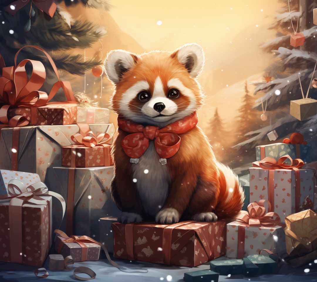 Christmas Red Panda Presents AI Digital Download Digital - Etsy