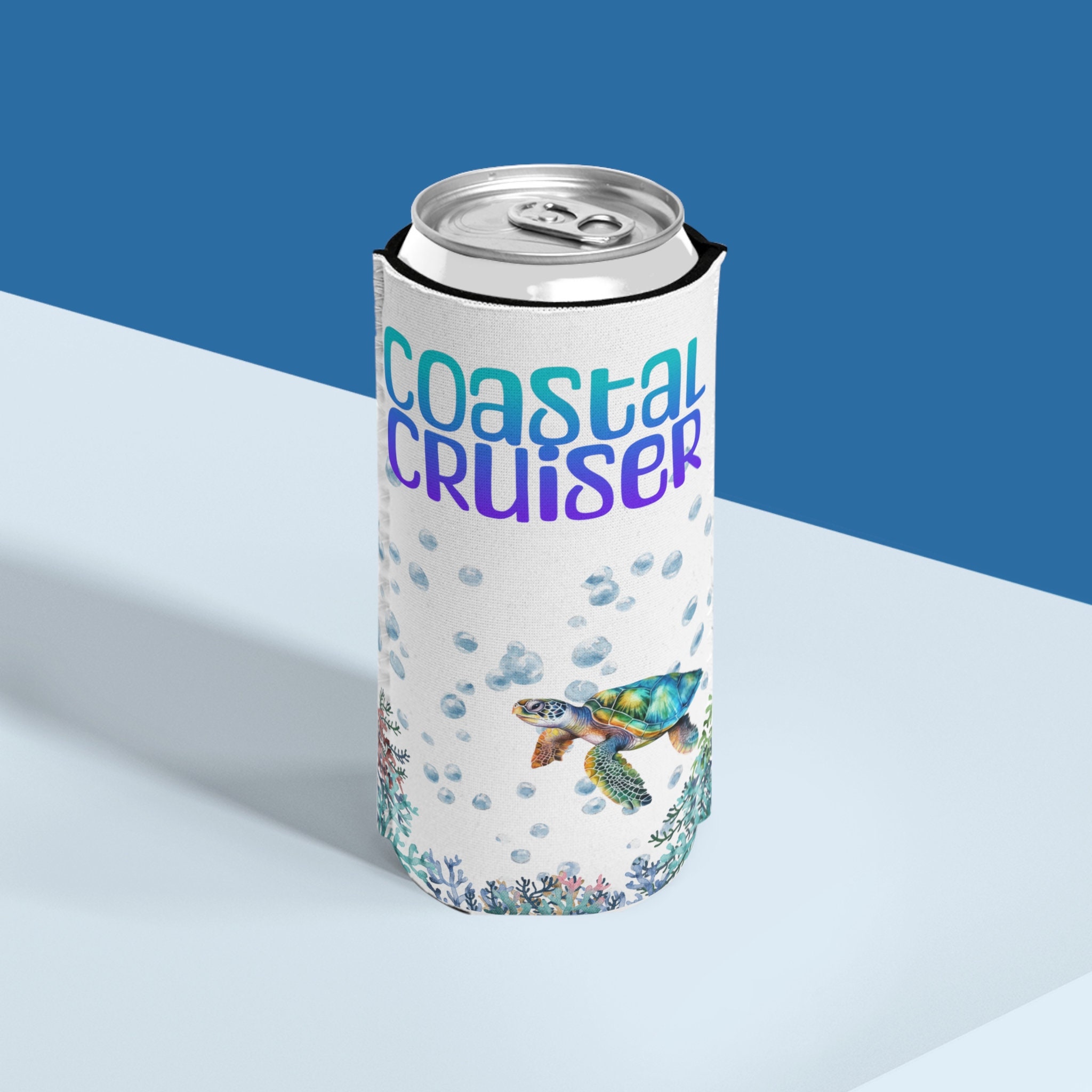 Coastal Cruiser Sea Turtle Slim Can Cooler | Sea Turtle Koozie ...