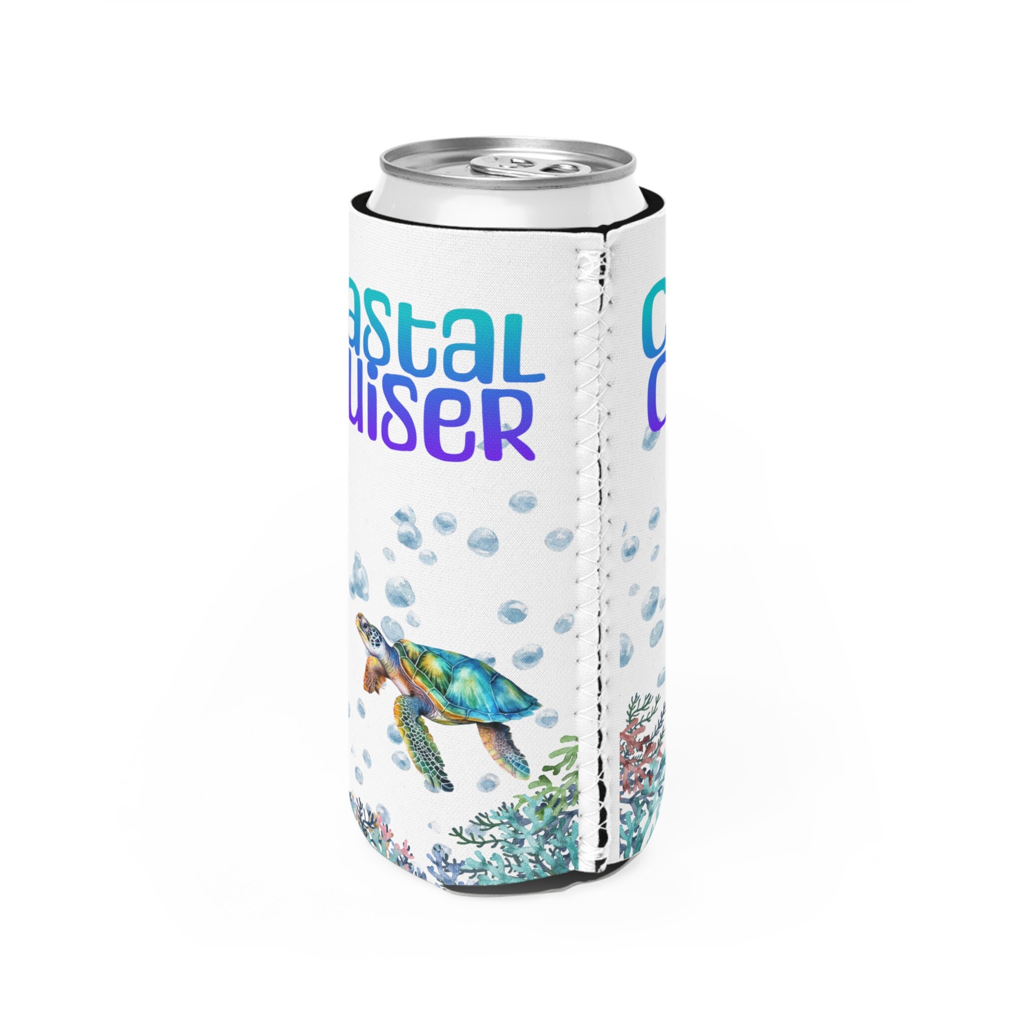 Coastal Cruiser Sea Turtle Slim Can Cooler | Sea Turtle Koozie ...